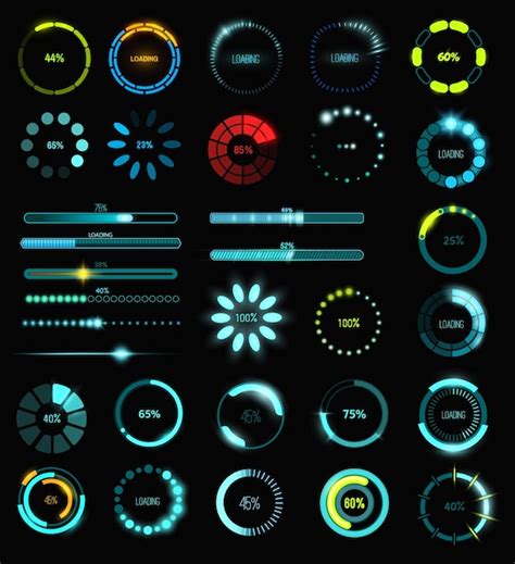 로드 프로세스 및 상태 표시줄 아이콘 Hud 인터페이스 프리미엄 벡터