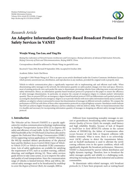 Pdf An Adaptive Information Quantity Based Broadcast Protocol For