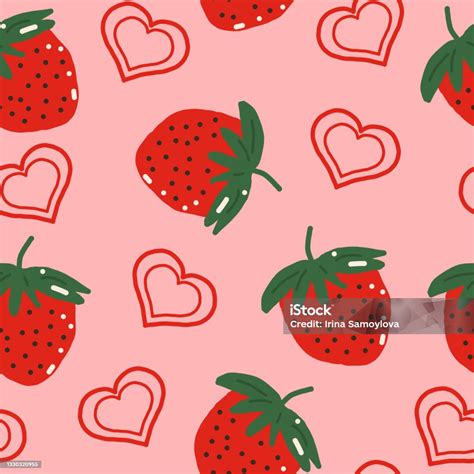 딸기와 하트 벡터 매끄러운 패턴 손으로 그린 낙서 벽지 포장지 직물 배경에 대한 그림 붉은 육즙 여름 과일 베리 텍스처 0명에 대한 스톡 벡터 아트 및 기타 이미지 Istock