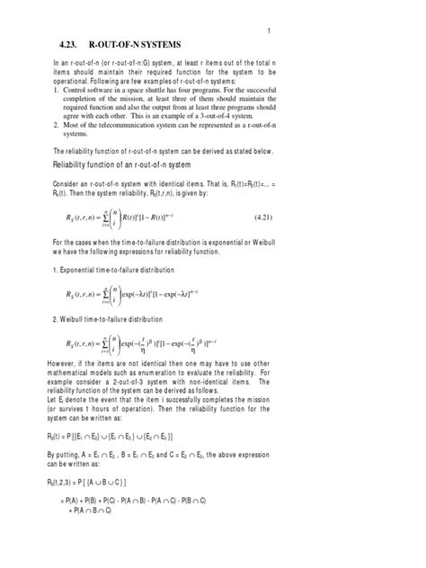 R Out Of N Systems Handout Pdf Exponential Function Applied