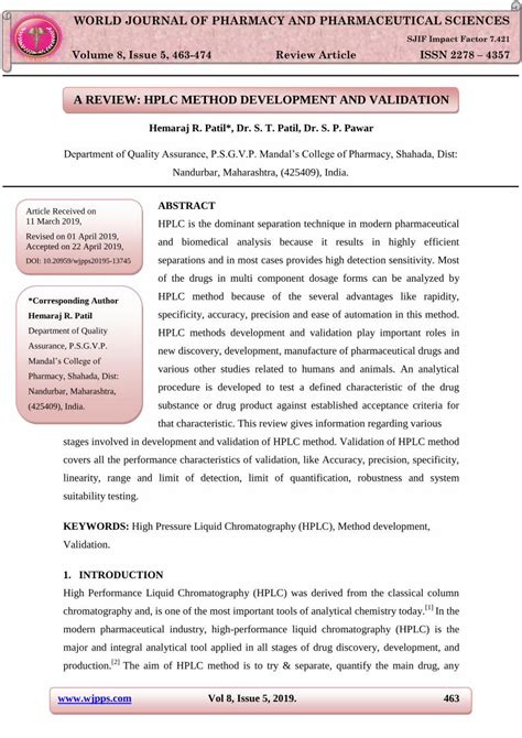 PDF A REVIEW HPLC METHOD DEVELOPMENT AND VALIDATION DOKUMEN TIPS