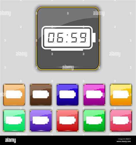 Alarm Clock Icon Sign Set With Eleven Colored Buttons For Your Site Vector Illustration Stock
