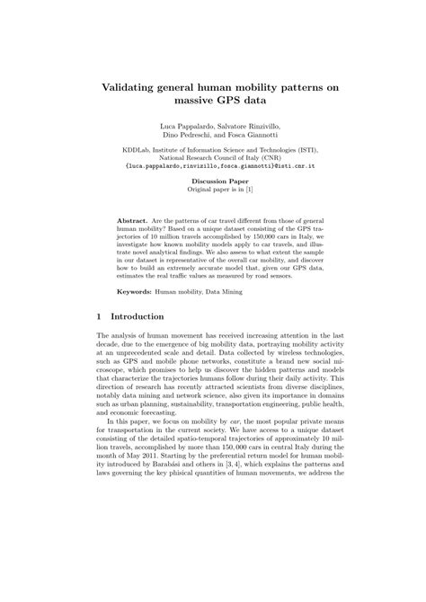 Pdf Validating General Human Mobility Patterns On Massive Gps Data