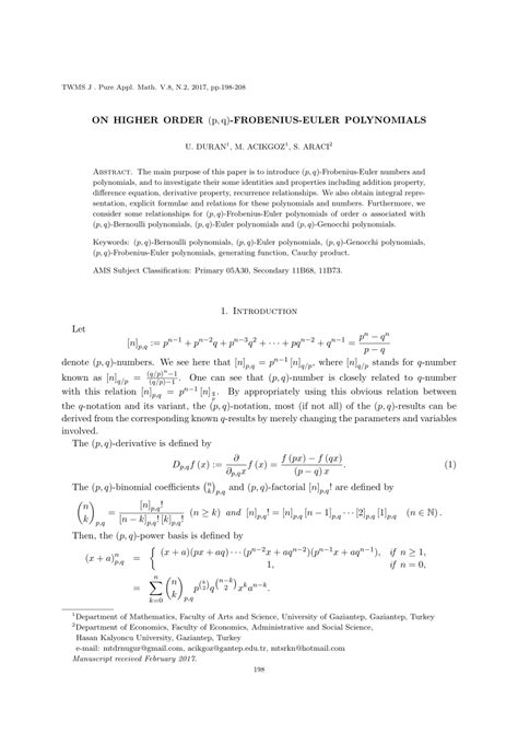 Pdf On Higher Order P Q Frobenius Euler Polynomials
