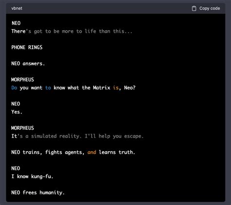 I Asked Chatgpt To Write The Shortest Script It Could For The Matrix The Results Were Great