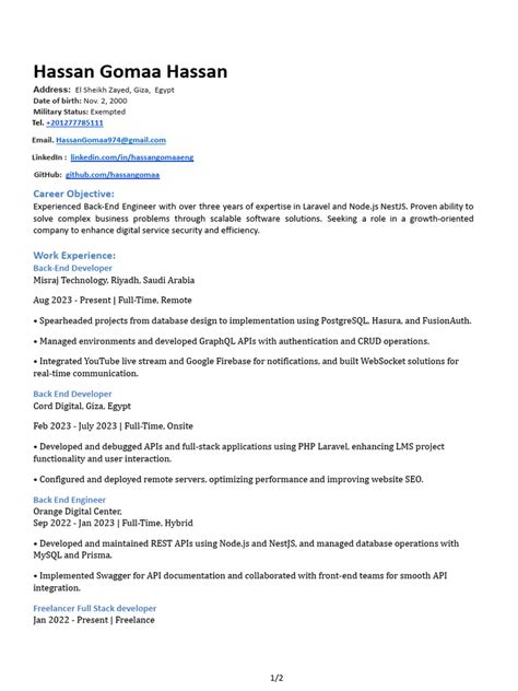 Eng Hassan Gomaa Cv Backend Developer Php Pdf Information