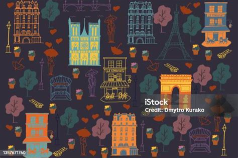 파리 도시 만화 일러스트레이션 파리 휴가 여행 낙서 그리기 현대 만화 파리 일러스트 손으로 스케치 포스터 배너 엽서 여행사 용