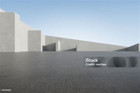 빈 콘크리트 바닥 자동차 프레젠테이션 배경이 있는 추상 콘크리트 건축물의 3d 렌더링 0명에 대한 스톡 사진 및 기타 이미지 0명 3차원 형태 거리 Istock