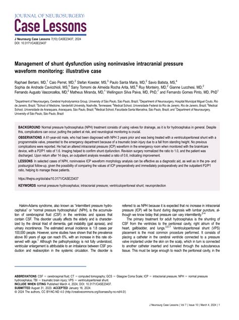 Pdf Management Of Shunt Dysfunction Using Noninvasive Intracranial Pressure Waveform