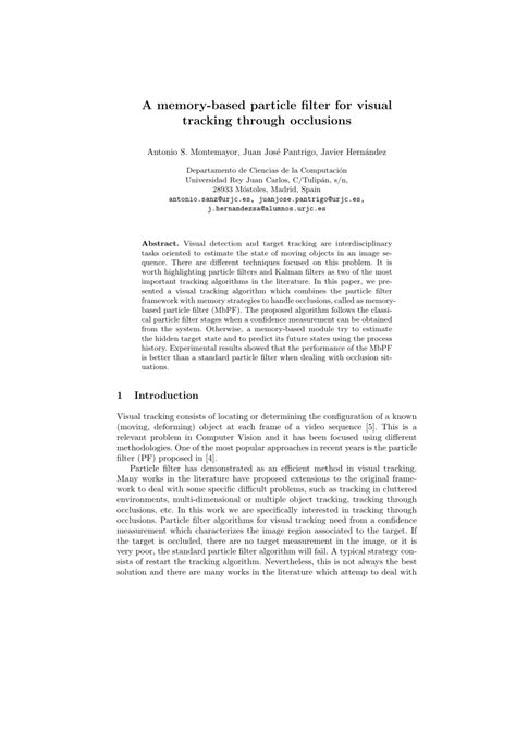 Pdf A Memory Based Particle Filter For Visual Tracking Through Occlusions