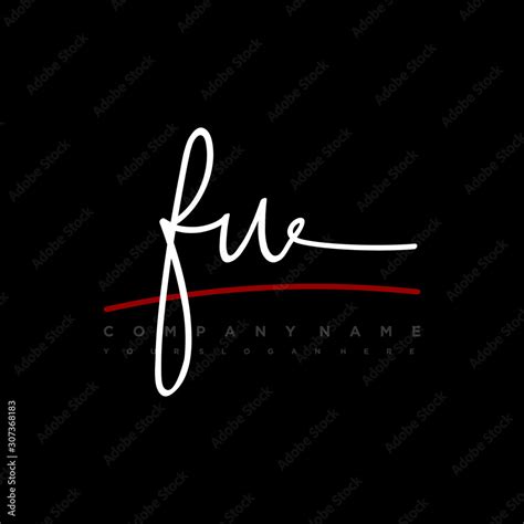 Fu Signature Initials Handwritten Logo Vector Template With Red Underline Hand Drawn