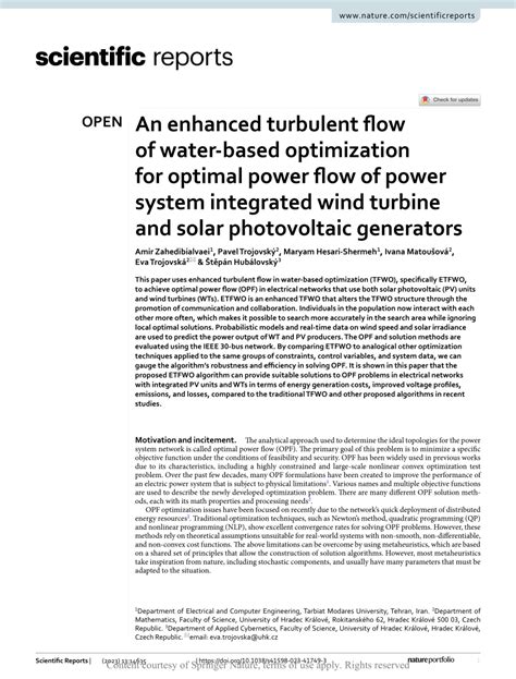 Pdf An Enhanced Turbulent Flow Of Water Based Optimization For Optimal Power Flow Of Power
