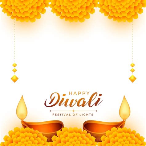 오일 램프와 꽃 장식 해피 디왈리 축제 배경 무료 벡터