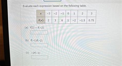 Solved Evaluate Each Expression Based On The Following Chegg Com