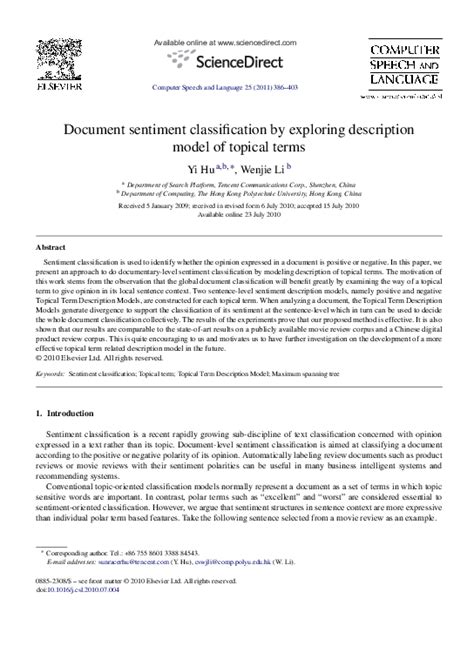 Pdf Document Sentiment Classification By Exploring Description