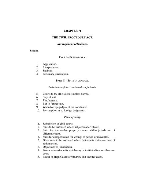 Civil Procedure ACT CHAPTER 71 THE CIVIL PROCEDURE ACT Arrangement Of Sections Section PART