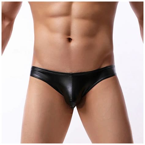 ผู้ชายเซ็กซี่หนังสั้นชายหนังสั้นกางเกง Mens Sexy Leather Lingerie Shorts For Sex Latex Sheath
