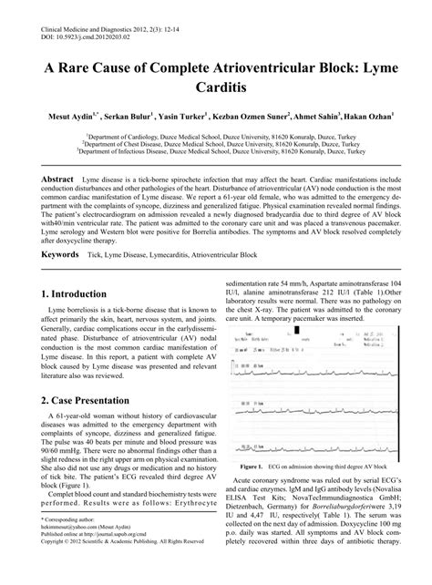Pdf A Rare Cause Of Complete Atrioventricular Block Lyme Carditis