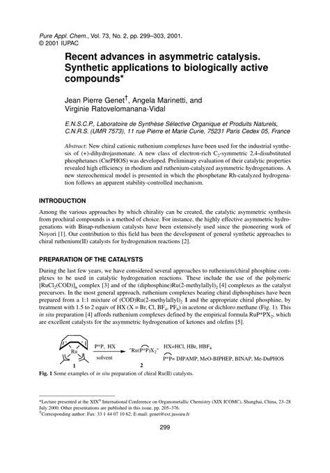 Pdf Recent Advances In Asymmetric Catalysis Synthetic Applications