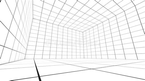 A Grid Of Lines In An Empty White Room Serves As A Visual Cue A Space With A Distance