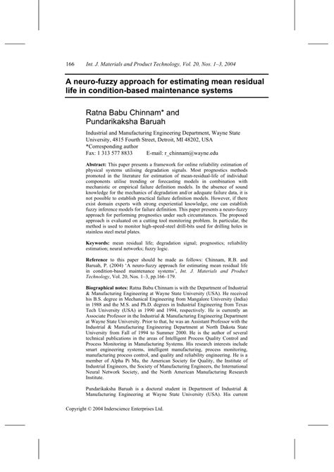 Pdf A Neuron Fuzzy Approach For Estimating Mean Residual Life In Condition Based Maintenance