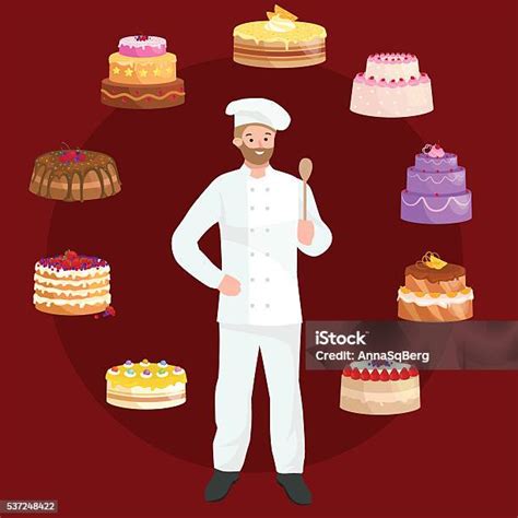 케이크 만드는 사람 조리사 셰프리 말풍선이 있는 문자가 케이크 벡터 일러스트 설정 가정 주방에 대한 스톡 벡터 아트 및 기타 이미지 가정 주방 가정의 방 기술