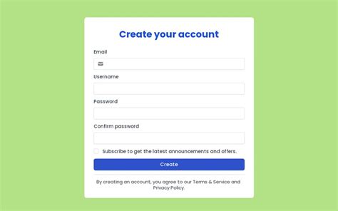 Create An Account Form Template
