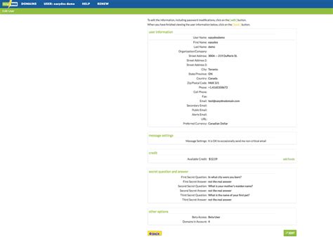 Account Information Your Info Easydns Technologies Inc