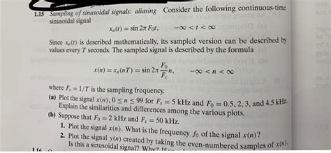 Solved Sampling Of Sinusoidal Signals Aliasing Chegg