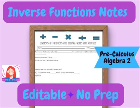 Inverse Functions Notes And Practice Pre Calc Editable And No Prep