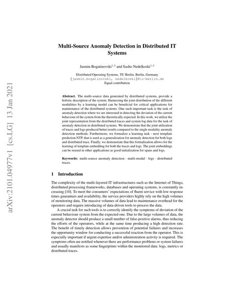 Pdf Multi Source Anomaly Detection In Distributed It Systems