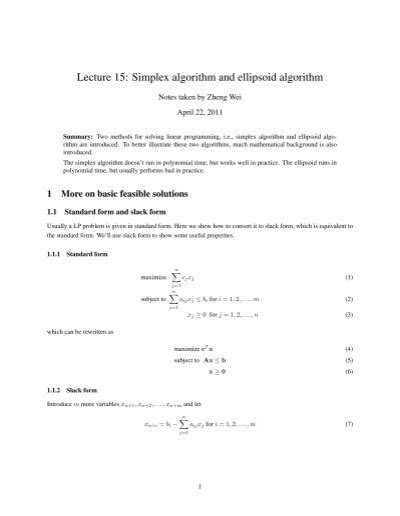 Lecture 15 Simplex Algorithm And Ellipsoid Algorithm