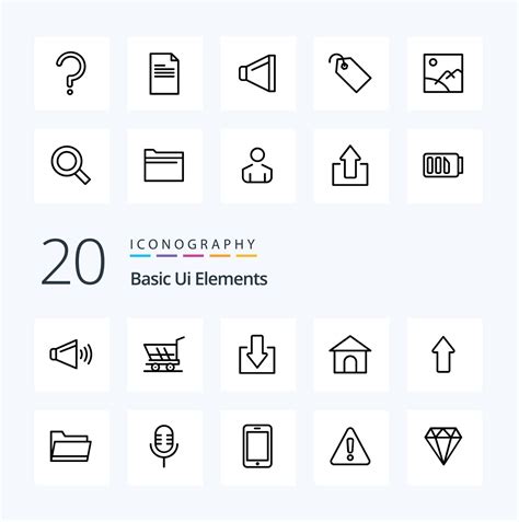 20 Basic Ui Elements Line Icon Pack Like Question Mark Help Arrow Shope Hose 18567664 Vector Art
