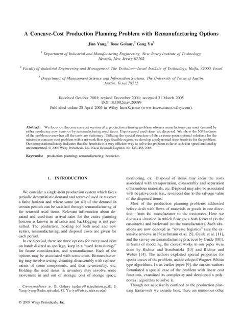 Pdf A Concave Cost Economic Lot Sizing Problem With Remanufacturing Options