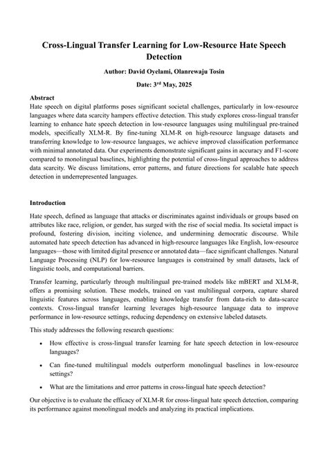 Pdf Cross Lingual Transfer Learning For Low Resource Hate Speech Detection