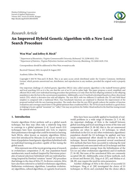 Pdf An Improved Hybrid Genetic Algorithm With A New Local Search