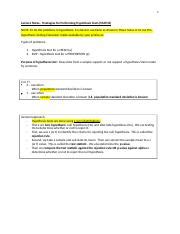 Week COMPLETE Hypothesis Testing MATH Docx Lecture Notes Strategies For