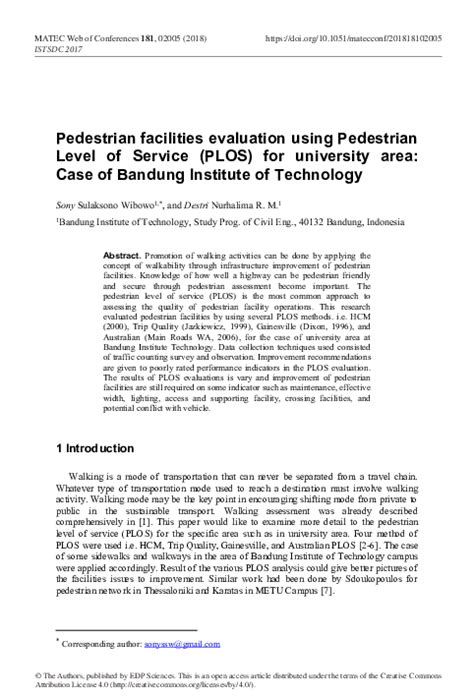 Pdf Pedestrian Facilities Evaluation Using Pedestrian Level Of