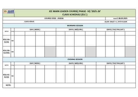 Revised Class Schedule Elc Wef 08092025 Pdf