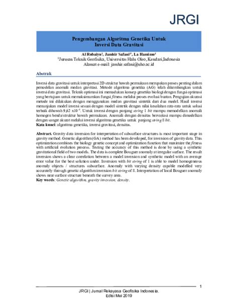 Pdf Pengembangan Algoritma Genetika Untuk Inversi Data Gravitasi