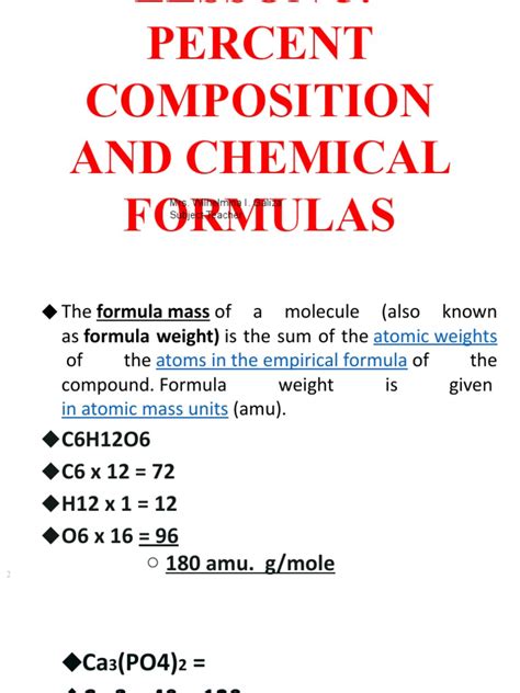Lesson 5 6 Formula Mass Percent Composition Limiting Excess Reagents