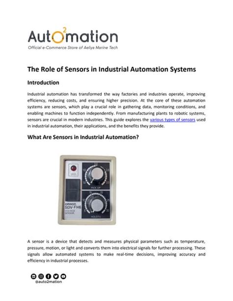 The Role Of Sensors In Industrial Automation Systems Pdf
