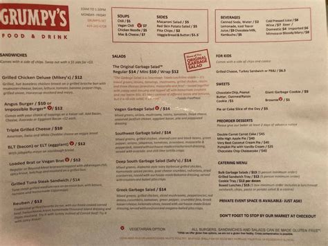 Menu At Grumpys Toledo Restaurant Toledo