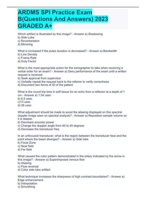 Ardms Spi Practice Exam B Questions And Answers 2023 Graded A Ardms