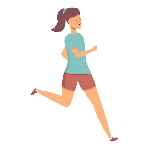 Correr Chica Icono Dibujos Animados Vector Deporte Escuela Niño Feliz