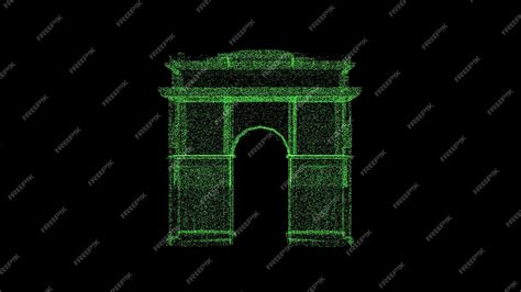 Premium Photo 3d Arc De Triomphe On Black Background Object Consisting Of Green Flickering