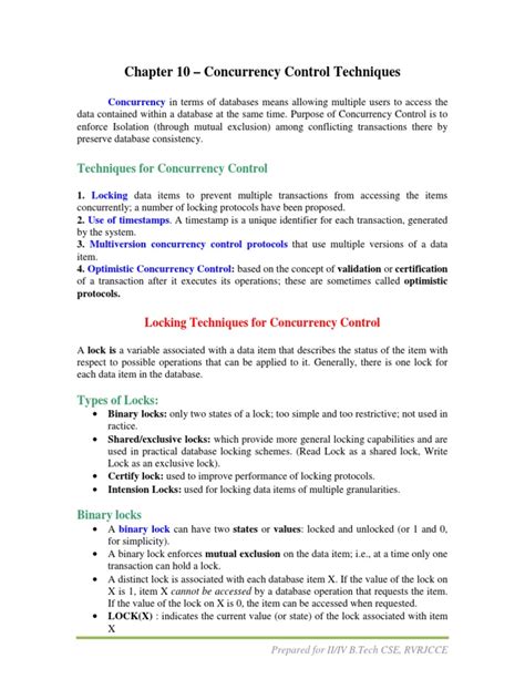 Unit 4 Chapter 10 Concurrency Control Techniques Download Free Pdf Synchronization
