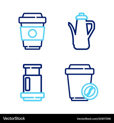 Set Line Coffee Cup To Go Aeropress Teapot Vector Image