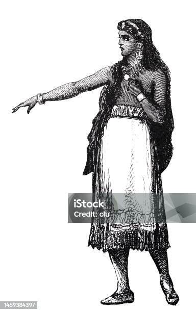 오른쪽 뻗은 손 흰색 배경 전체 길이로 가리키는 긴 머리를 가진 젊은 인도 소녀 1890 1899 년에 대한 스톡 벡터 아트 및 기타 이미지 1890 1899 년 19