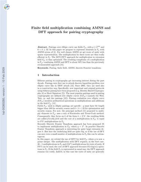 Pdf Finite Field Multiplication Combining Amns And Dft Approach For Pairing Cryptography